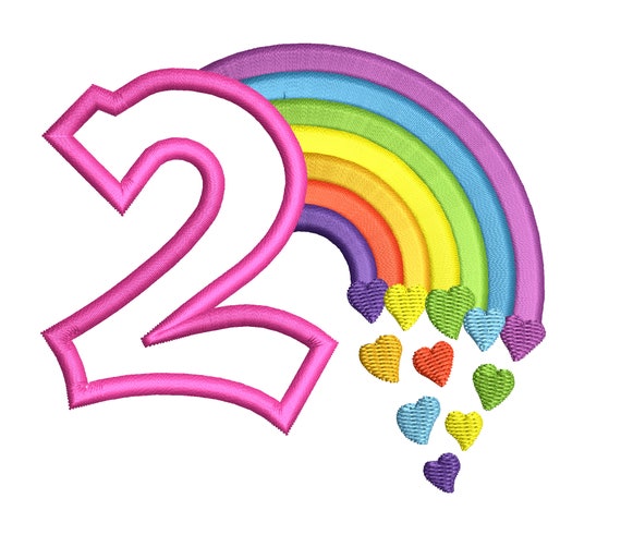 Cute Rainbow Birthday Number 2 TWO Machine Embroidery Applique - Etsy