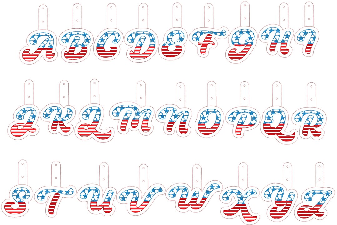 Patriotic 4th July American Flag Alphabet Letters Key Fob Snap Tab ITH ...