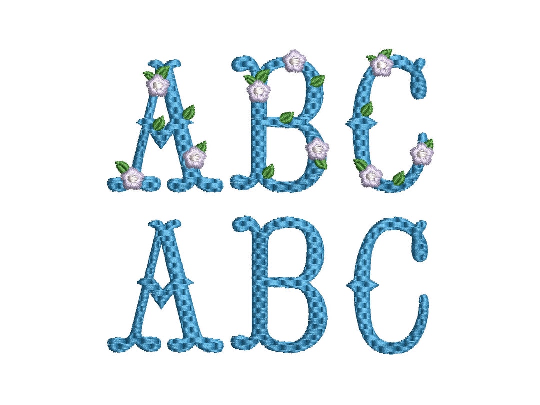 Fishtail Floral Font and Basic Font SET of 2 Alphabet Waffle Stitch ...