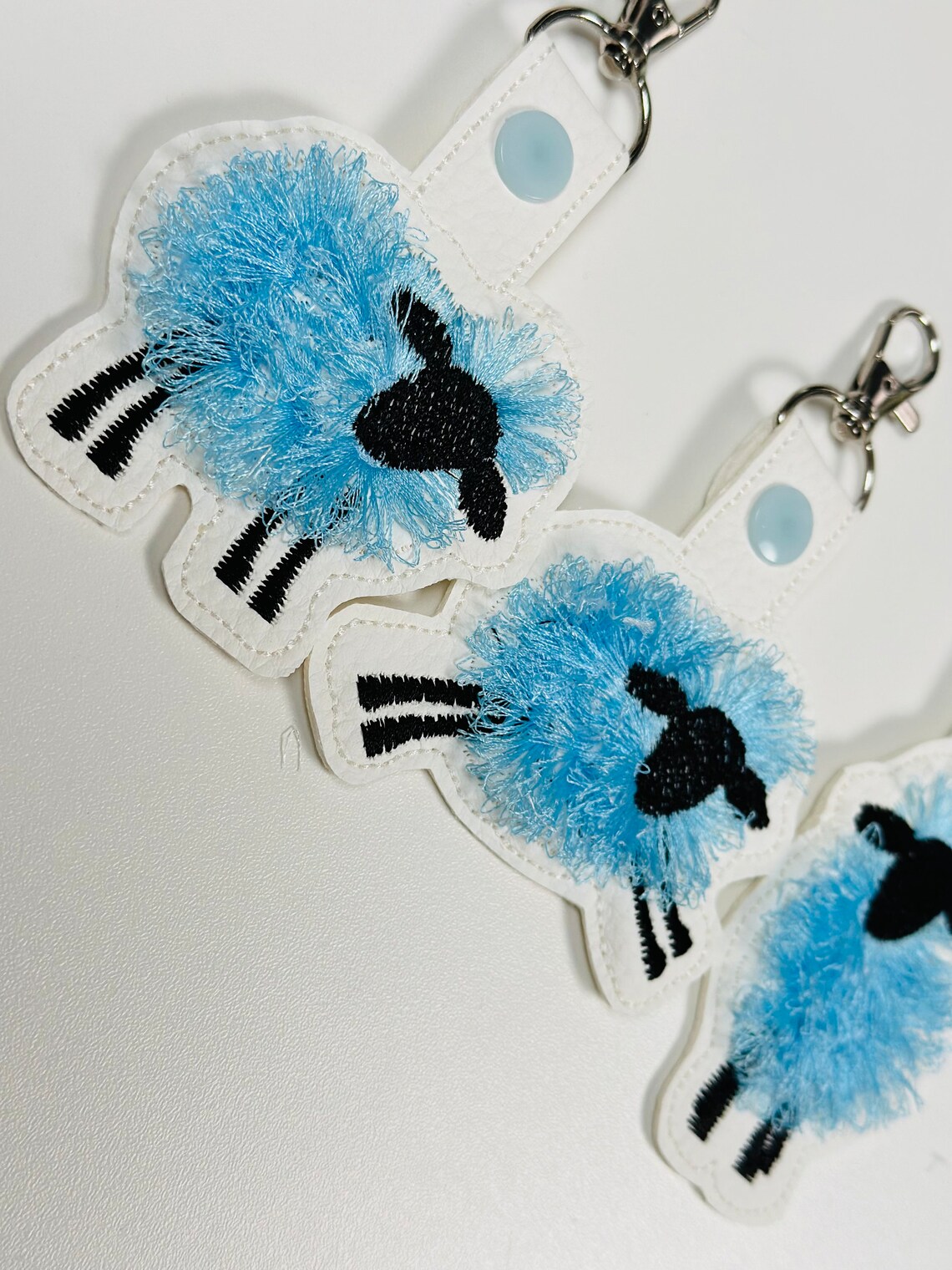Fringed Sheep Key Fob Snap Tab SET of 3 Cute Lamb Keychain in the Hoop ...