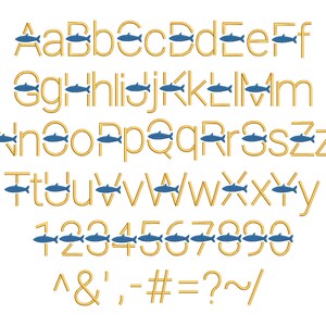 Satin Stitch Fish Font Embroidery Font Fisher Marine Alphabet Machine ...