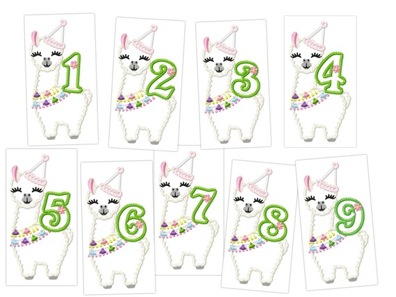 Llama Alpaca Birthday Hat Number Set 1 9 Applique Designs - Etsy