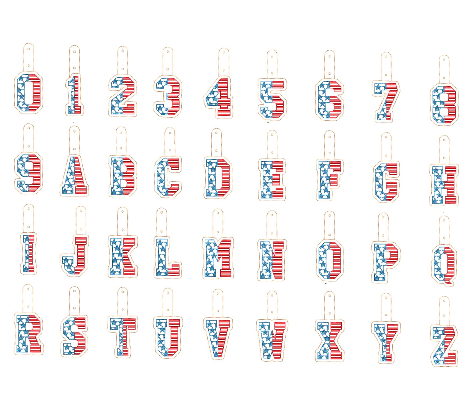 Patriotic 4th July American Flag Alphabet Letters Key Fob Snap Tab ITH ...
