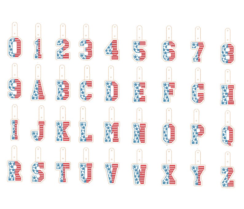 Patriotic 4th July American Flag Alphabet Letters Key Fob Snap Tab ITH ...