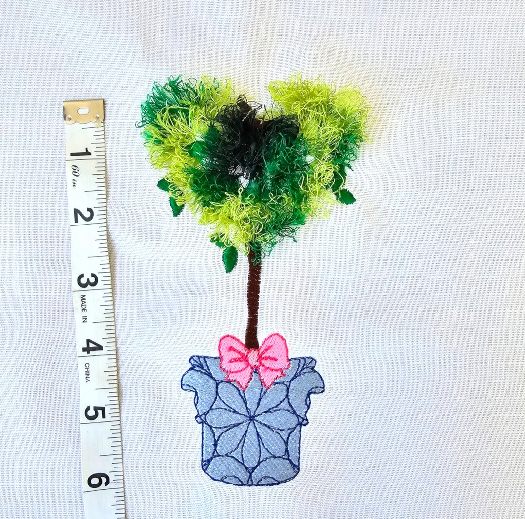 Fringed Fluffy Heart Shape Topiary Tree With Bow Fringe ITH in the Hoop ...