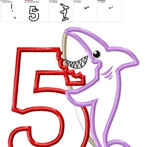 Baby Shark Birthday Number 5 FIVE Bitten Number Kids Boy Birthday ...