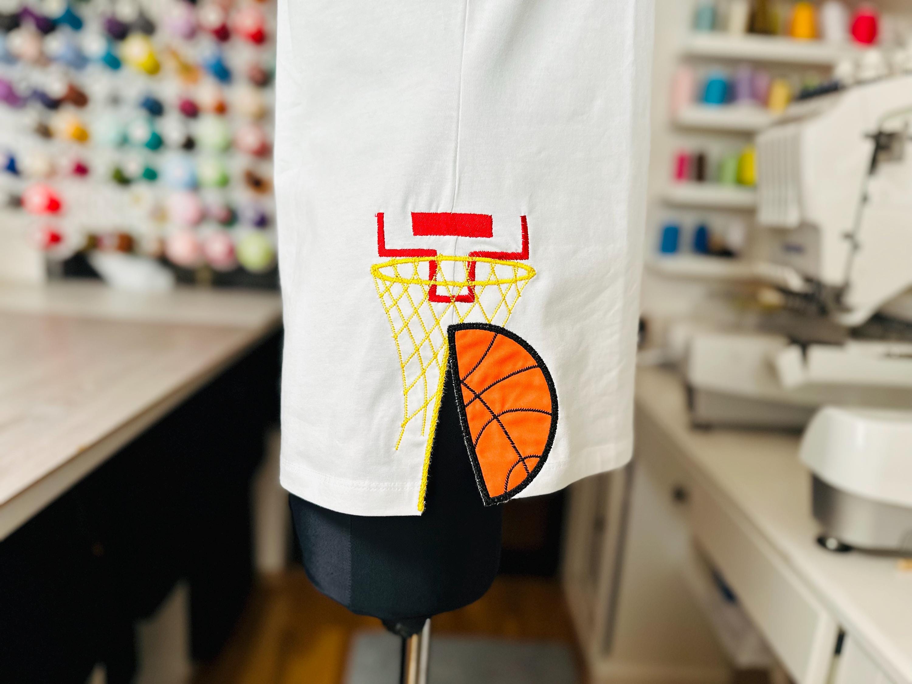 Sports Basketball Hoop and Ball Split Seam Side Bow Applique Machine ...
