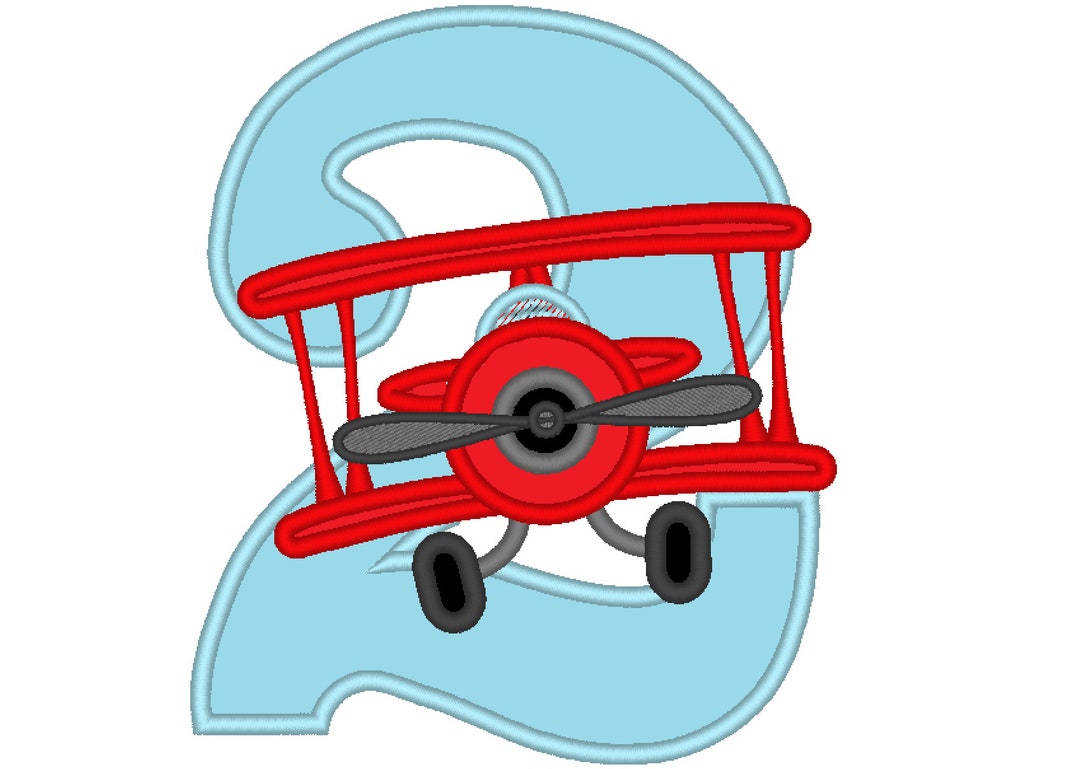 Airplane Birthday Number TWO 2 Applique Machine Embroidery Designs Kids ...