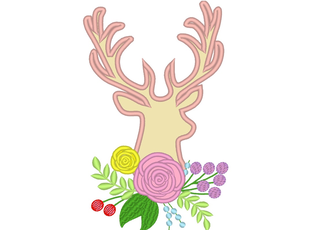 Buck Deer Flowers Bouqet Shabby Shick Silhouette - Machine Embroidery ...