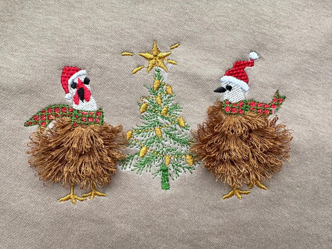 Funny Santa Chicken and Christmas Tree Fringed Fluffy Chenille Farm ...