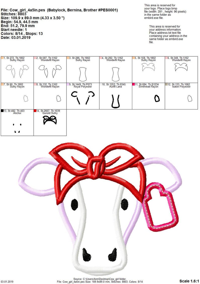 Cow With Bow, Bandanna, Girl Cow, Face, Cow Head, Applique Design ...