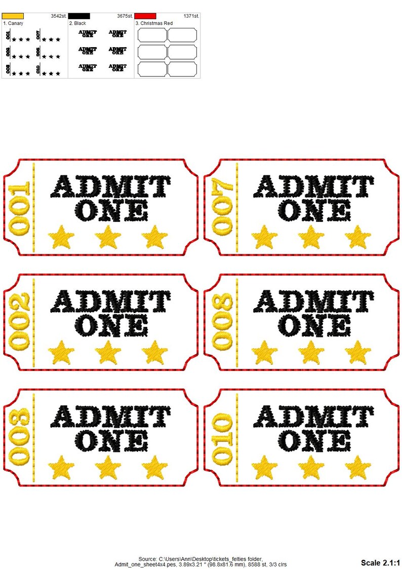 In the Hoop Ticket Embroidery Design – Multiple Sizes Included (4x4 ...
