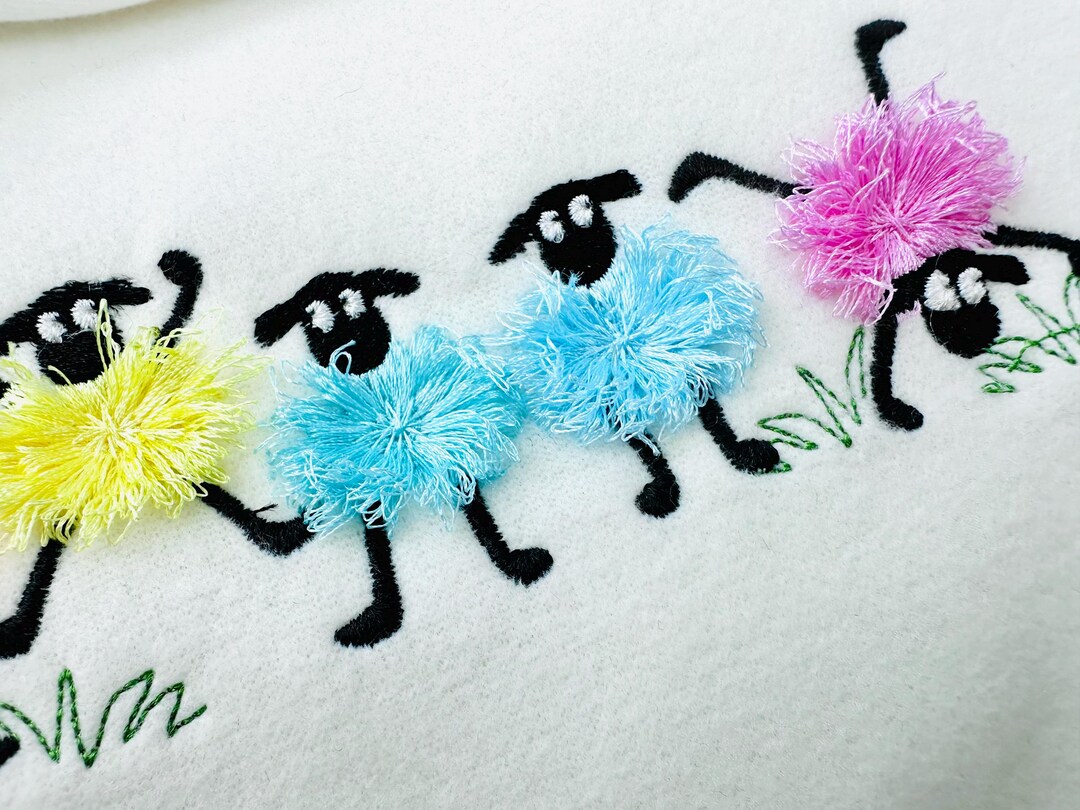 Funny Fuzzy Sheep Fringed Lamb 4 in a Row Fringe Machine Embroidery ...