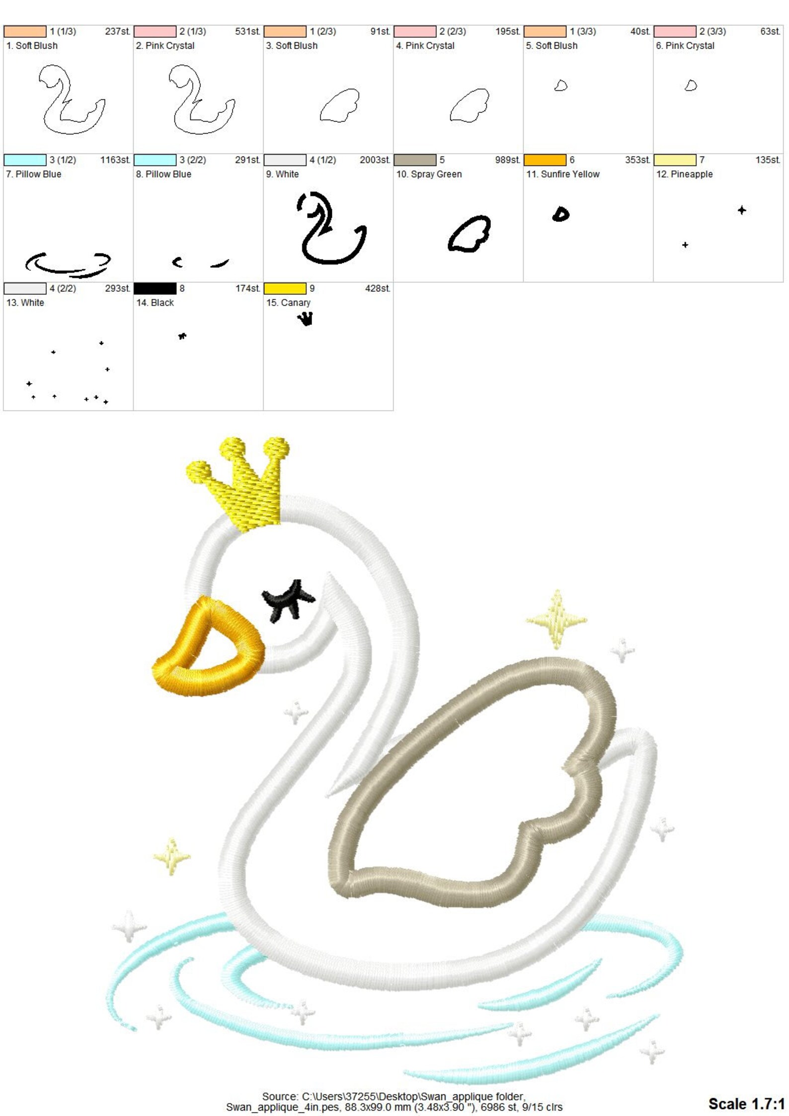 Swan Embroidery Appliqué Designs Swan Pattern Applique - Etsy