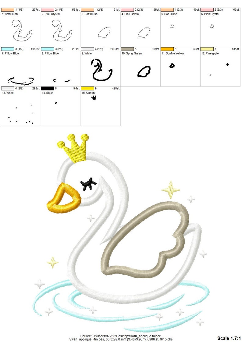 Swan Embroidery Appliqué Designs Swan Pattern Applique - Etsy