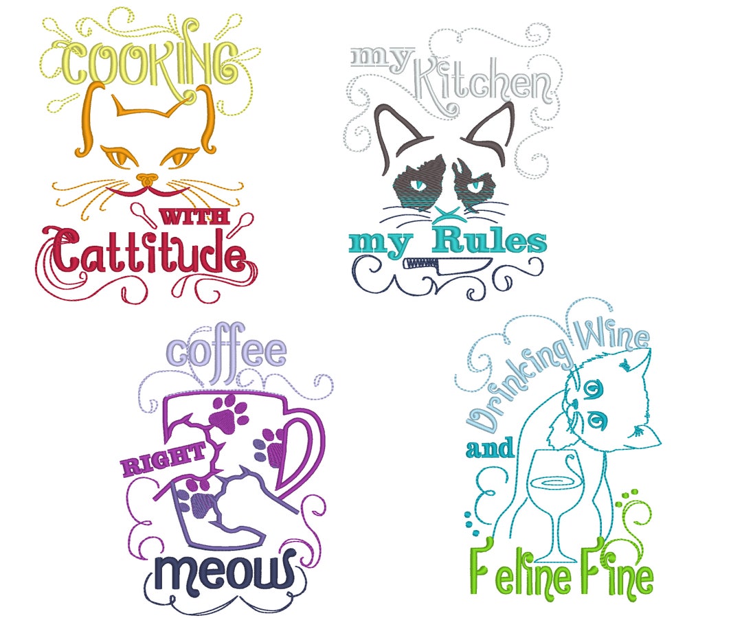 For Cat Lovers Cattitude Kitty Kitchen SET of 4 Cute Quotes Saying ...