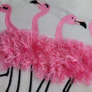 Updated! Fringed Fluffy Chenille Flamingo Flock of 4 Flamingos Machine ...