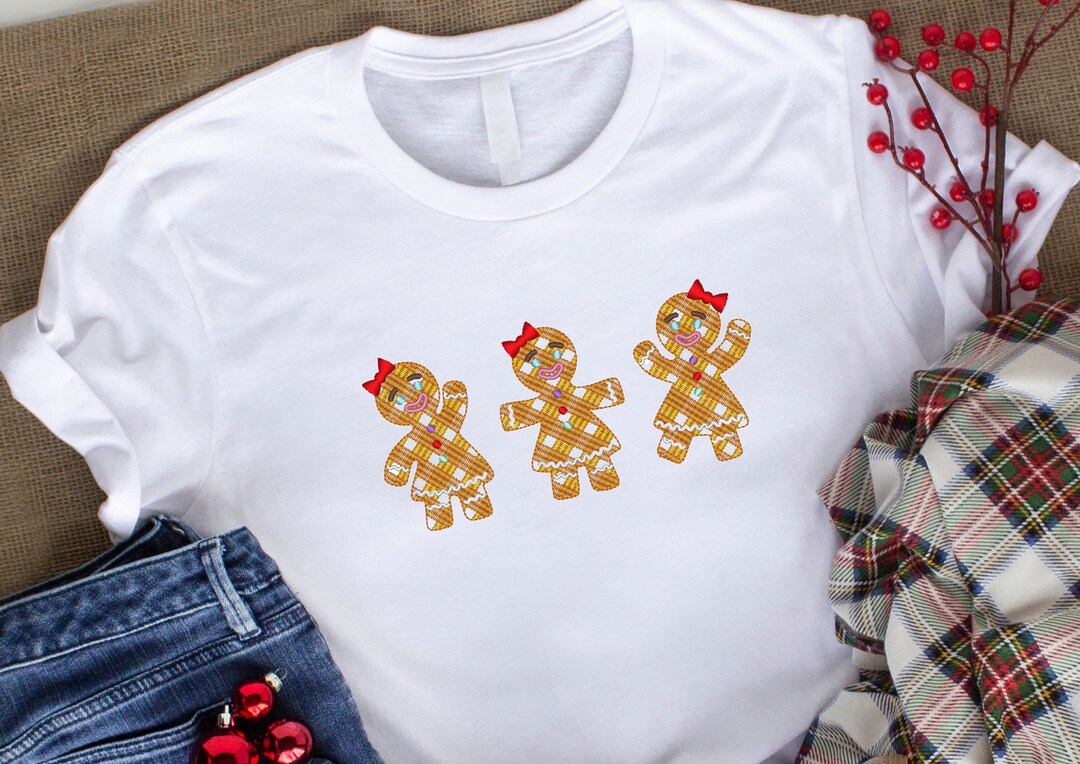 Gingham Christmas Gingerbread Trio Boy Girl Ginger Bread Machine ...
