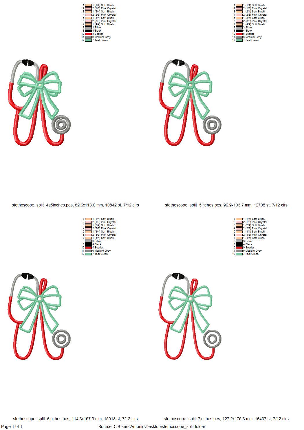 Therapist Medic Stethoscope and Bow Split Seam Side Bow Applique ...