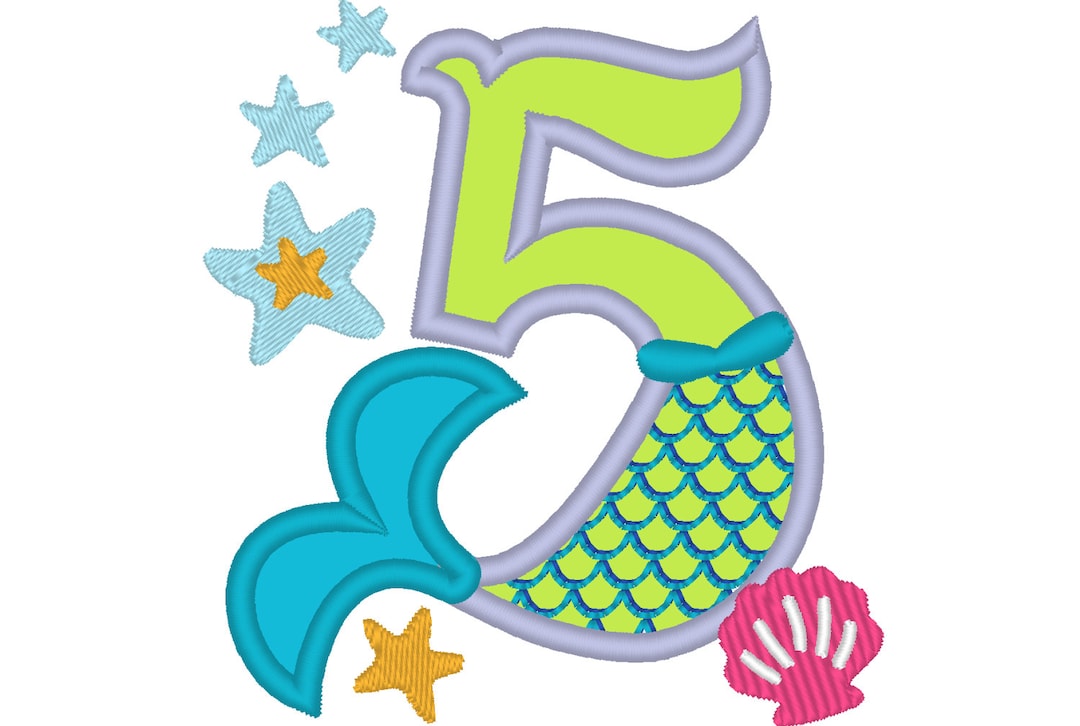 Mermaid Tail Birthday Number, Mermaid Number FIVE 5 Applique, Mermaid ...