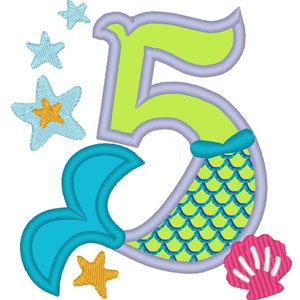 Mermaid Tail Birthday Number, Mermaid Number FIVE 5 Applique, Mermaid ...