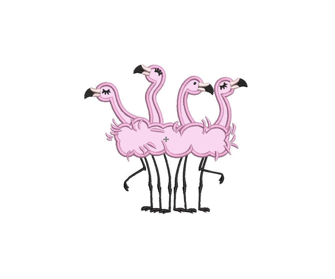 Flock of 4 Flamingos, Flamingo Birds 4 in a Row - Machine Embroidery ...