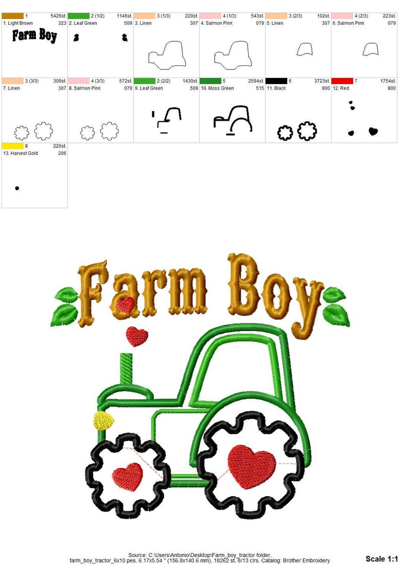 Farm Boy Saying Valentine Tractor Vehicle Heart Wheels Applique Machine ...