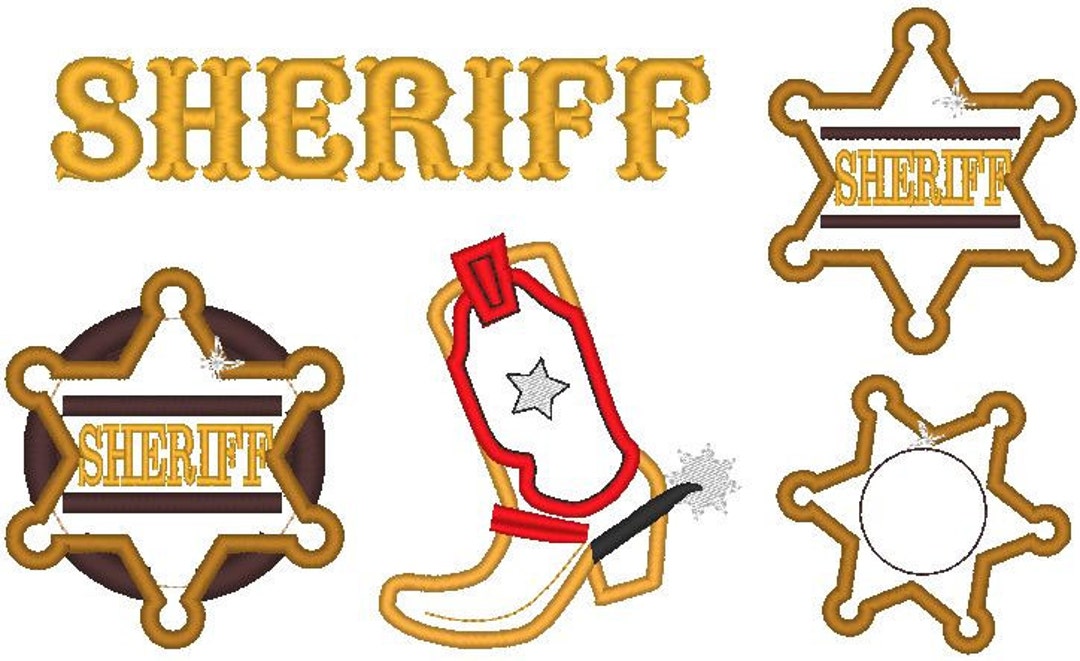Sheriff Set, Boot and Star Badge Applique Machine Embroidery Designs ...