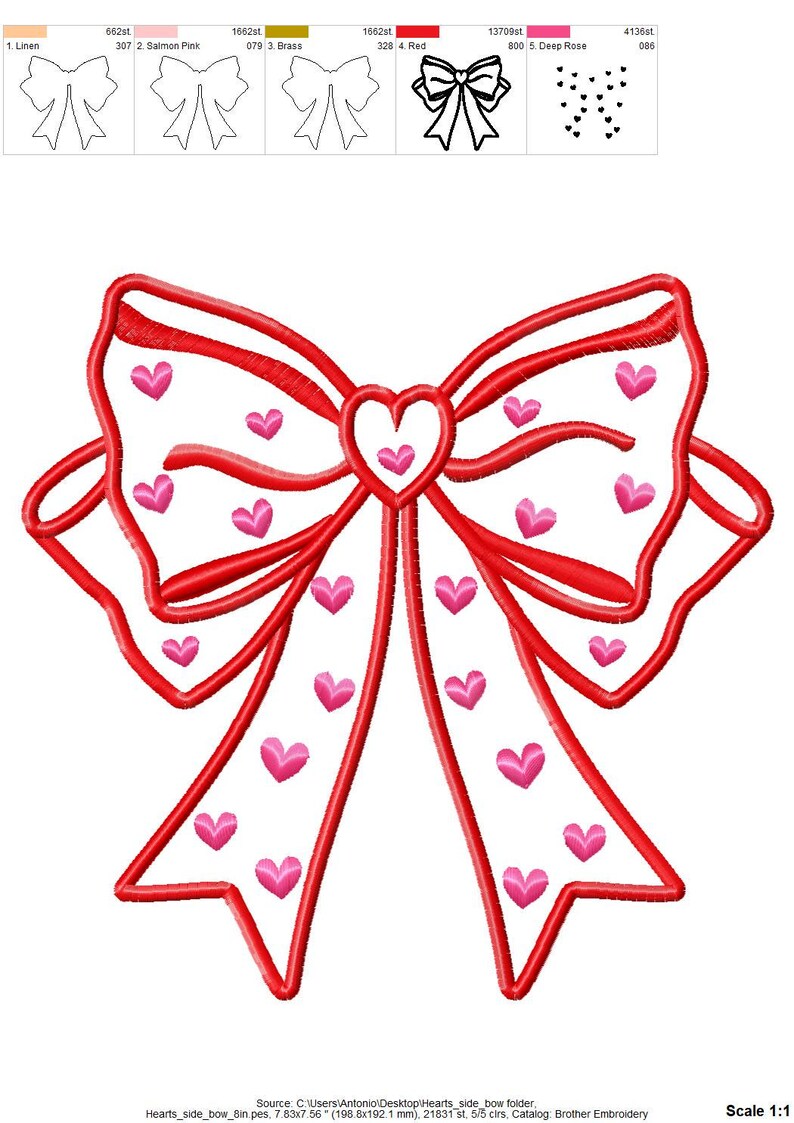 Heart Patterned Split Seam Side Bow Heart Heirloom Applique Machine ...