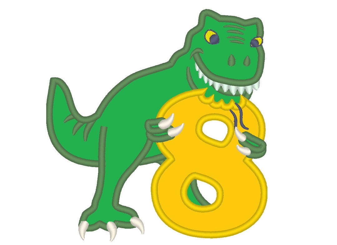 T-rex Dinosaur Birthday Number EIGHT 8 Machine Embroidery Birtday ...