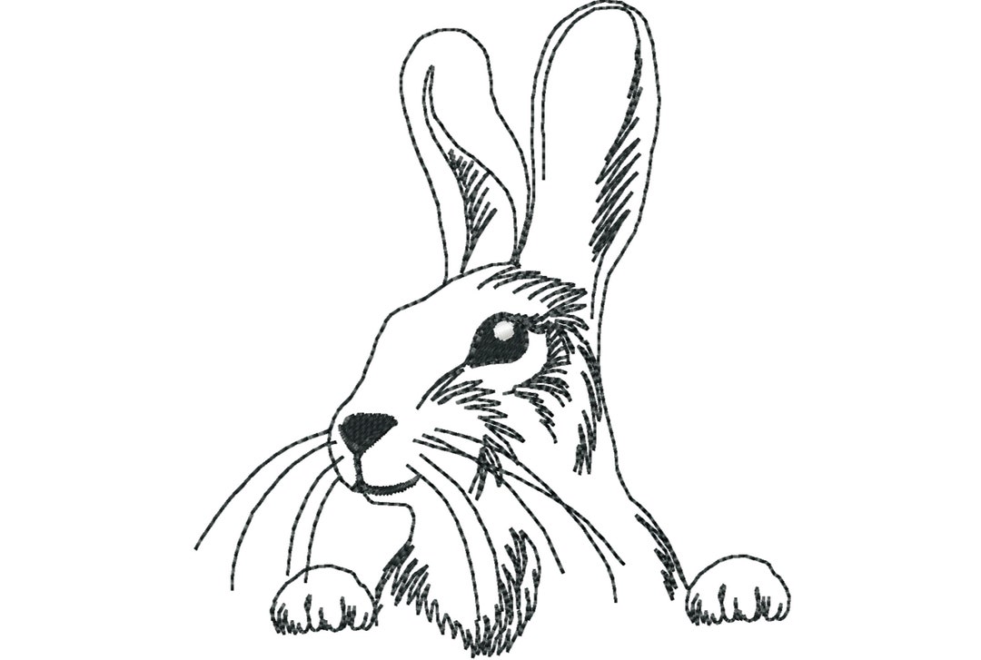 Easter Bunny Head Silhouette Line Art Sketch Light Stitch Outline ...