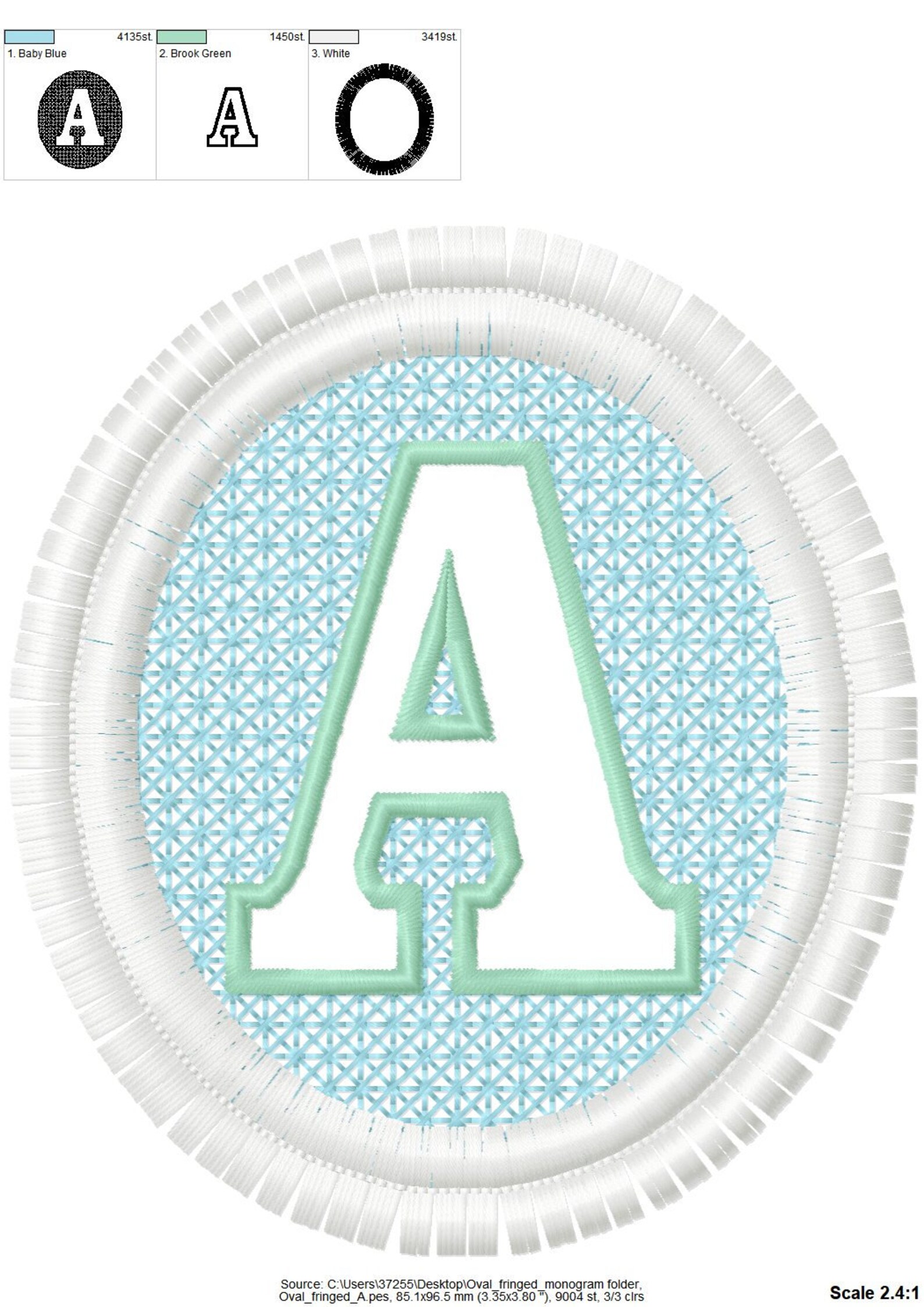 Beautiful Monogram Fringed Oval Shape Embossed Initial Letters A-Z ...