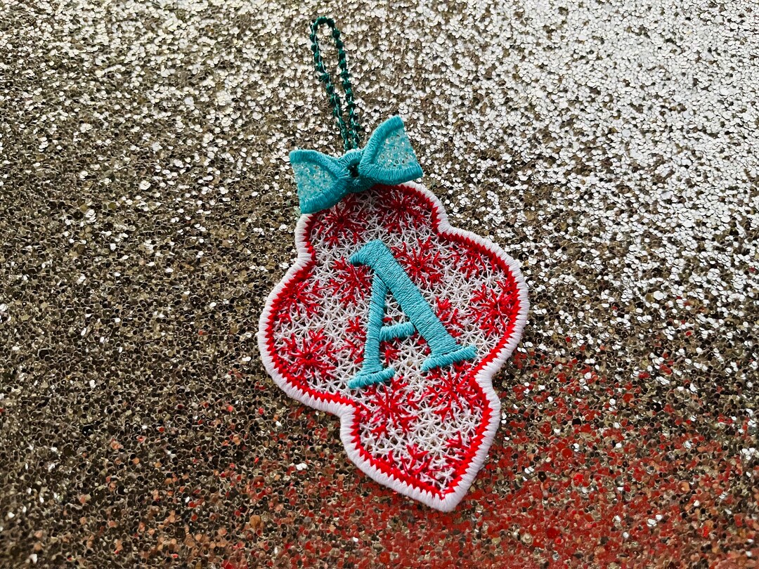 Christmas Alphabet Monogram Ornaments and Unique Hanger Bow Ribbon FSL ...