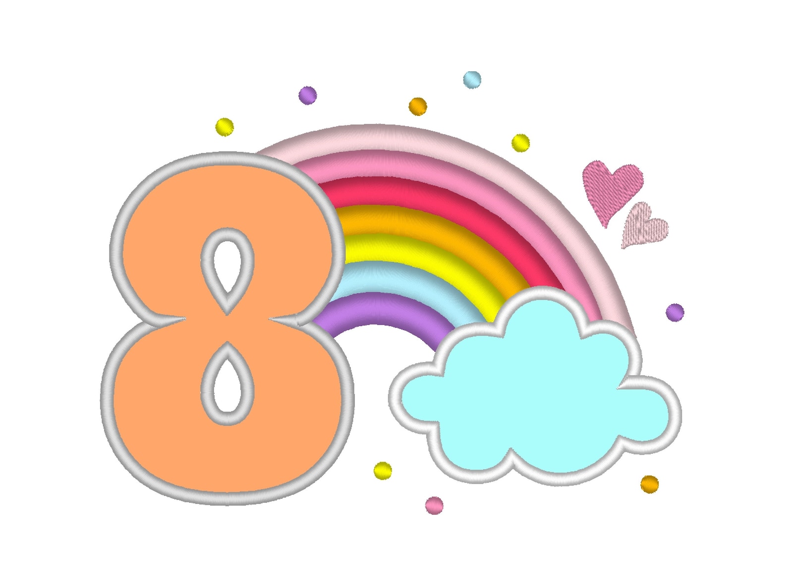 Cute Rainbow Birthday Number 8 EIGHT Machine Embroidery Applique ...