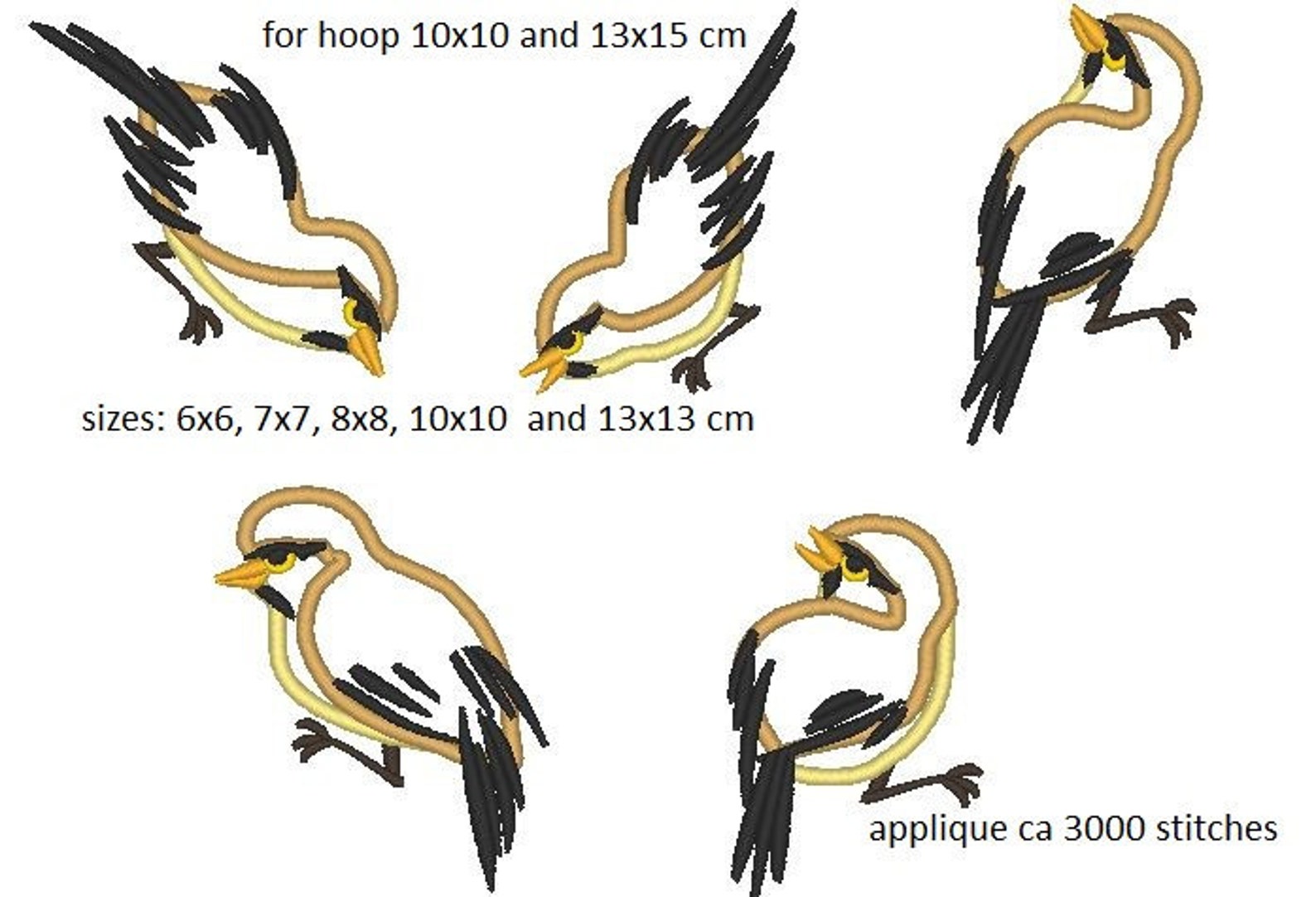 Sparrows Set - Single Files - Machine Embroidery Applique Designs ...