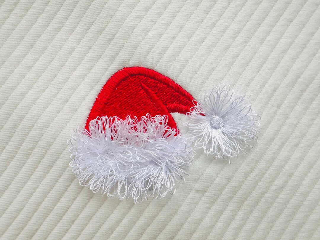 Small Mini Santa Hat Fringed Fluffy Christmas Machine Embroidery ...
