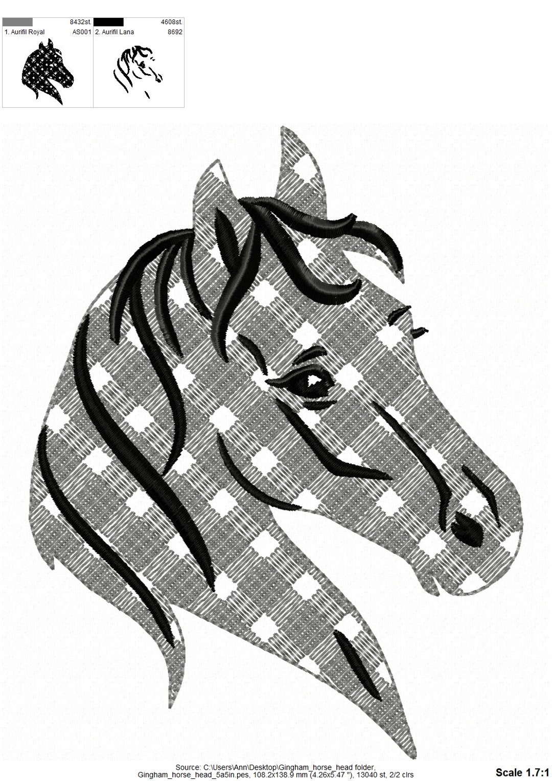 Gingham Plaid Checkered Tartan Horse Head Light Stitch Silhouette ...