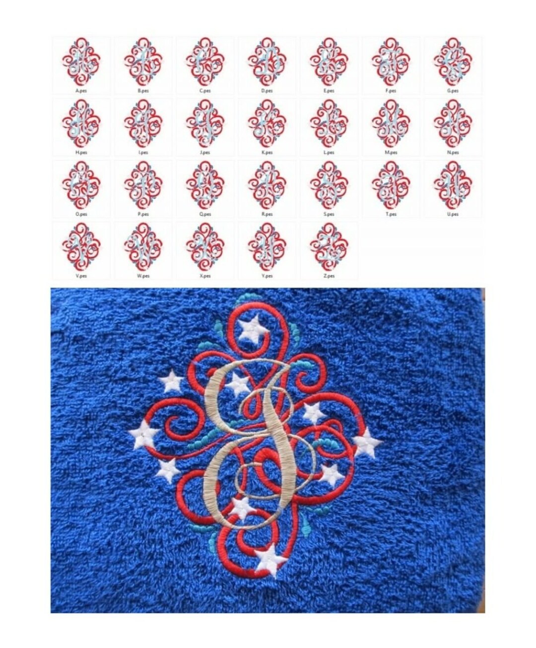 Ornamental Swirl and Curl Monogram Whole Set, Twisted Stars ...