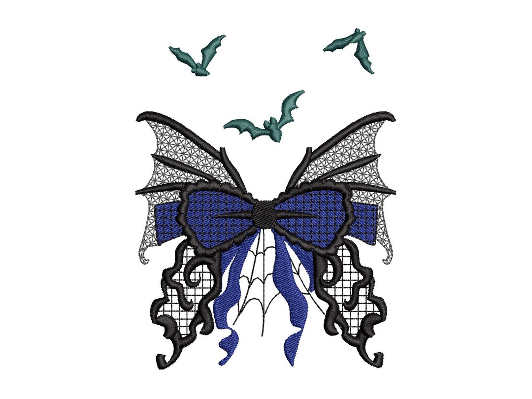 Halloween Bow With Flying Bats Spider Web Cobweb Spooky Butterfly Wings ...