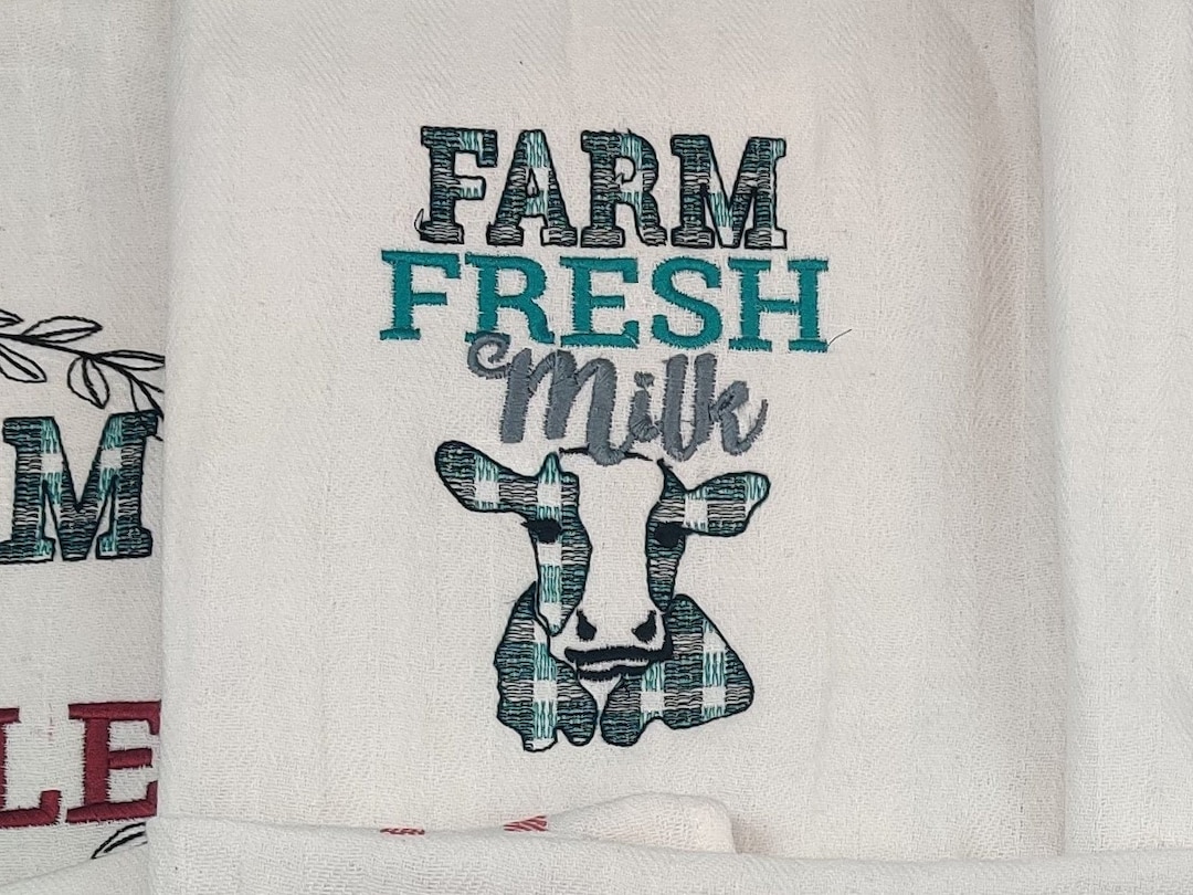 Farm Fresh Milk - Kitchen Towel Primitive Farm to Table Cow Milk Plaid ...
