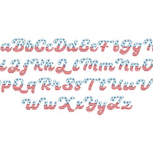 Patriotic Cursive Font Stars and Stripes Alphabet Letters Light Stitch ...