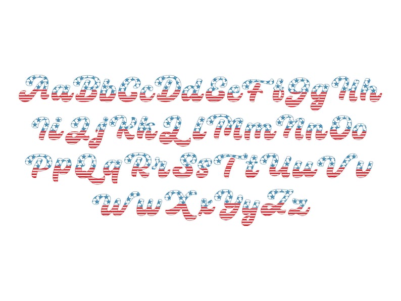 Patriotic Cursive Font Stars and Stripes Alphabet Letters Light Stitch ...