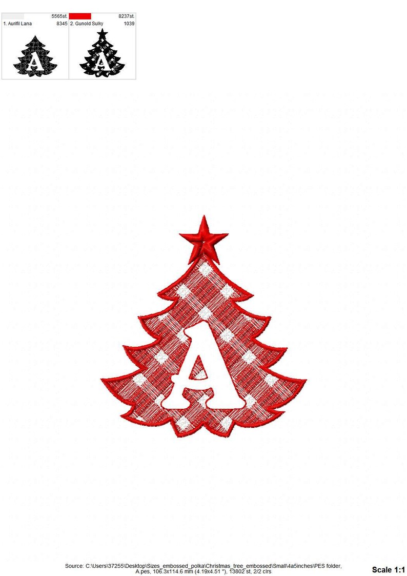 Gingham Plaid Monogram Christmas Tree Shape Frame Embossed Initial ...