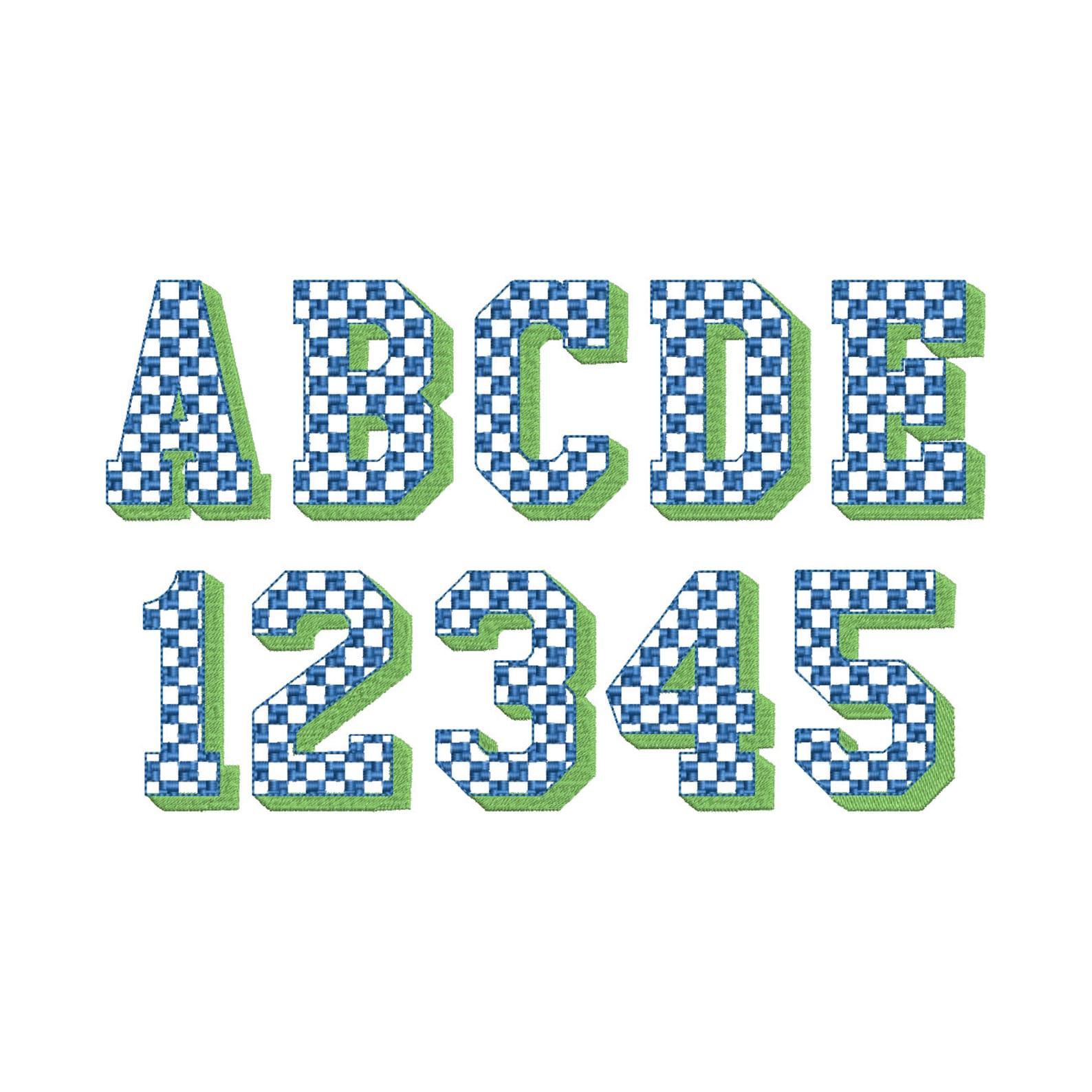 Checks Patterned Font 3 Three Colors Shadow Alphabet Letters Numbers ...
