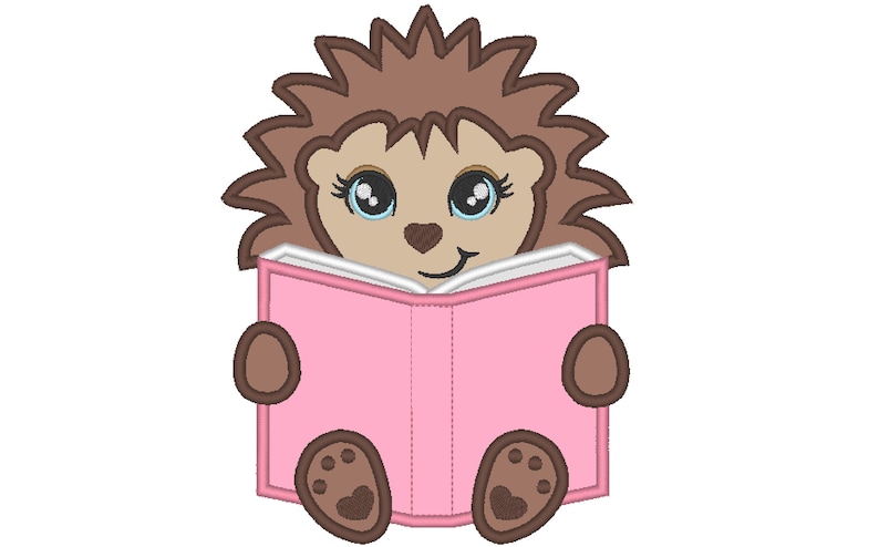 Hedgehog Reading Book, Hedgehog With Book, Book, Hedgehog Applique ...