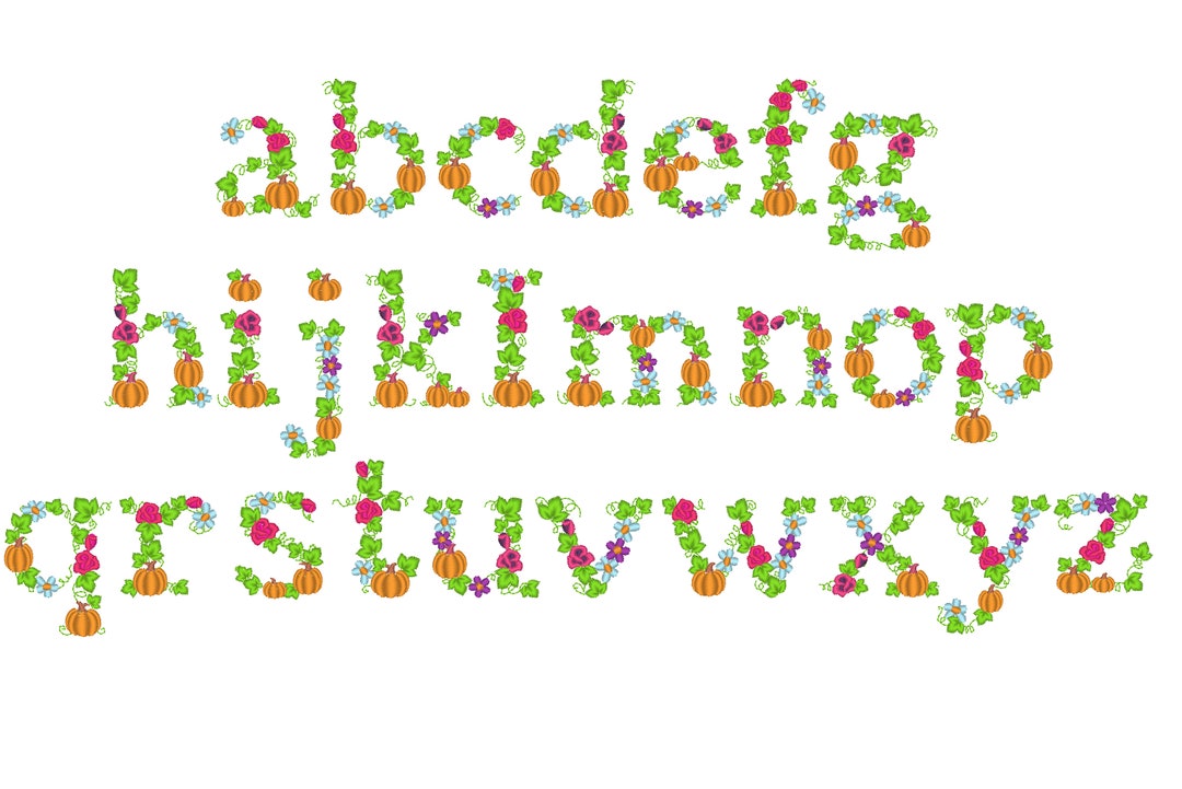 Pumpkin Floral Font Thanksgiving Alphabet Uppercase Lowercase Letters ...
