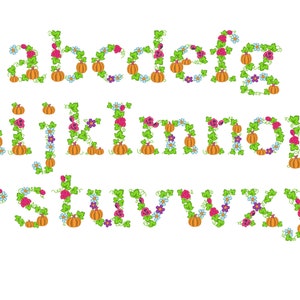 Pumpkin Floral Font Thanksgiving Alphabet Uppercase Lowercase Letters ...