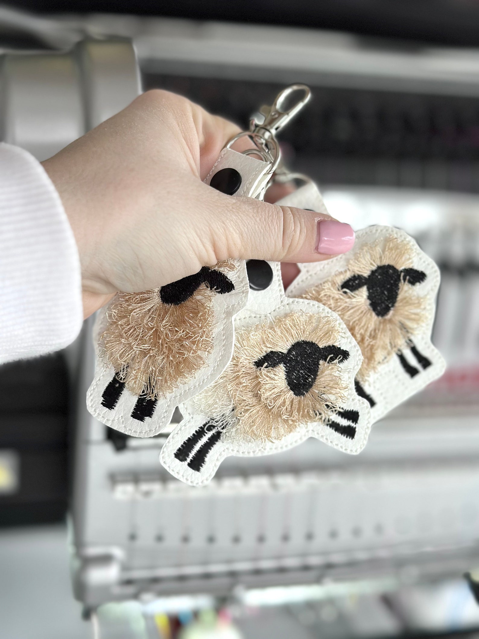 Fringed Sheep Key Fob Snap Tab SET of 3 Cute Lamb Keychain in the Hoop ...