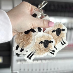 Fringed Sheep Key Fob Snap Tab SET of 3 Cute Lamb Keychain in the Hoop ...