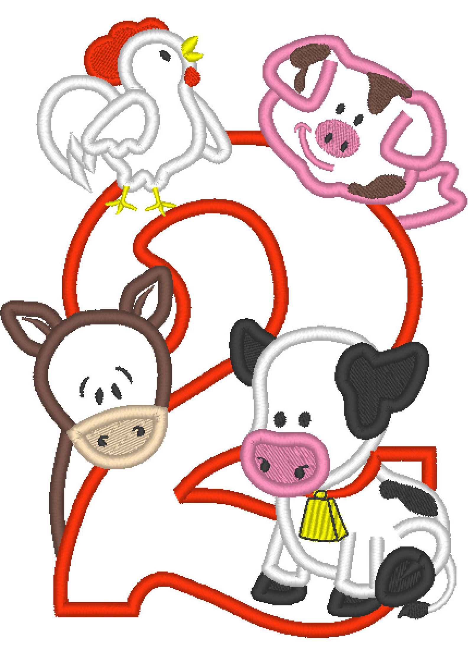 Cumpleaños de la granja número DOS 2 con caballo cerdo vaca y gallo ...